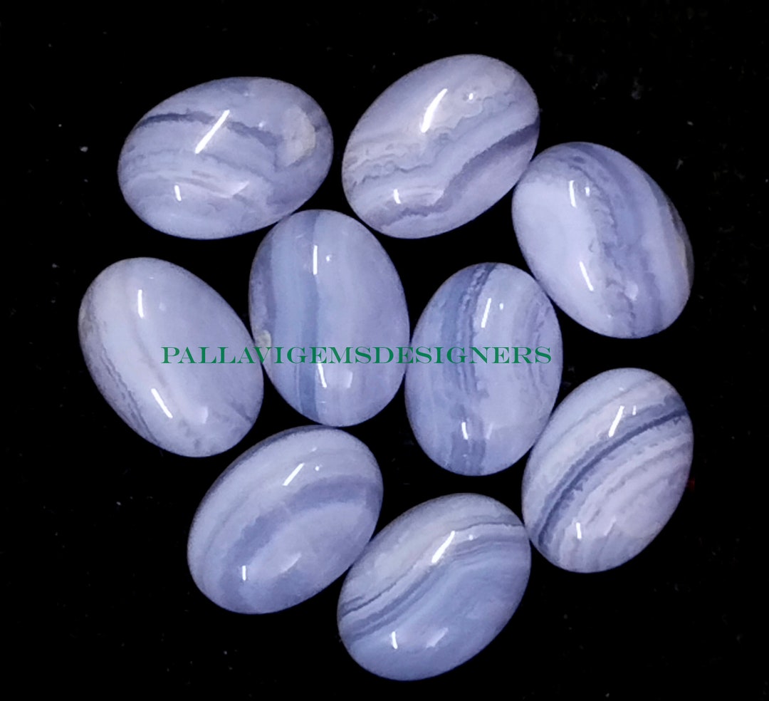 Natural Blue Lace Agate Oval Calibrated Flat Back Loose Cabochon 3x5 ...