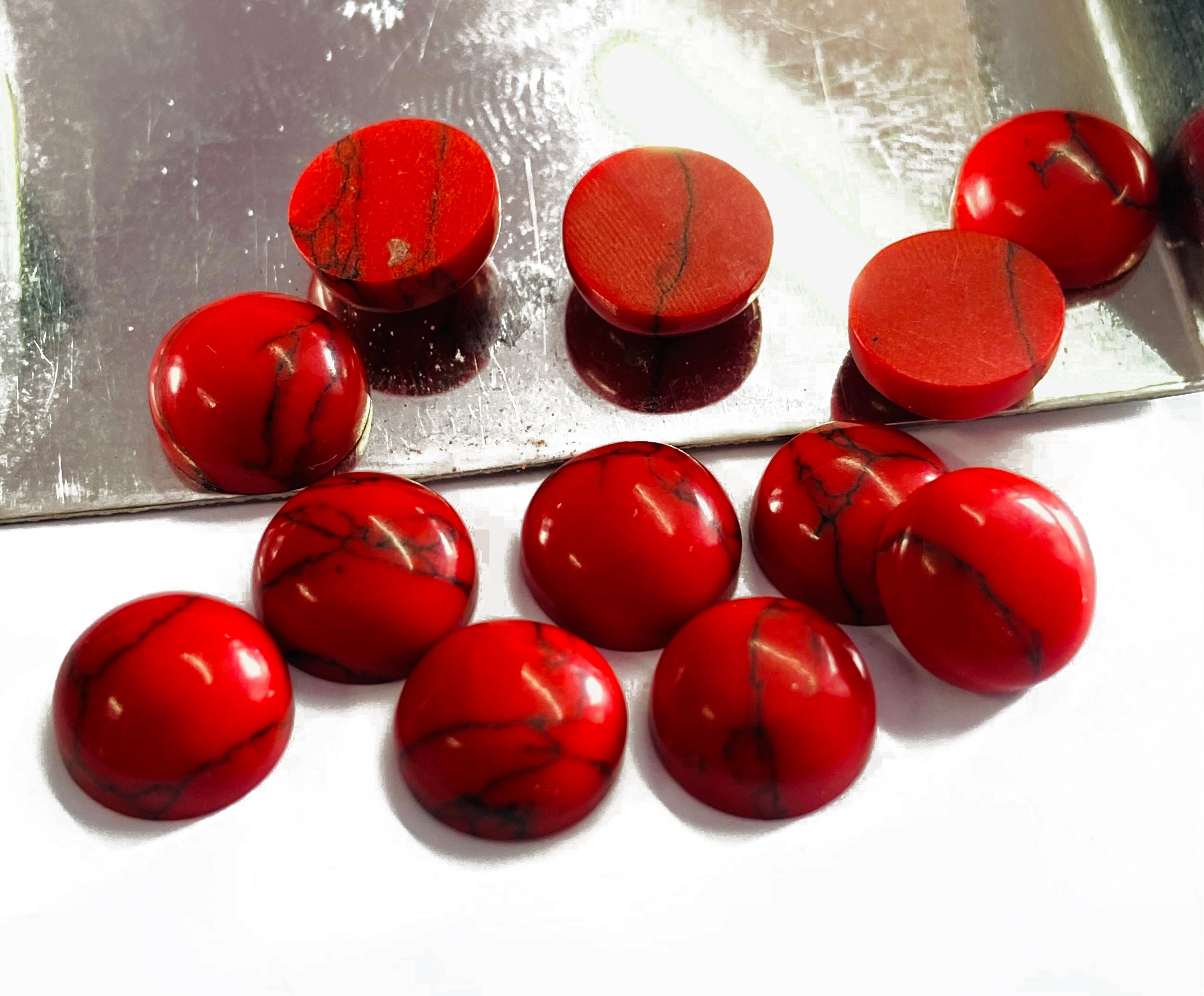 Red Howlite Turquoise Round Loose Calibrated Jewelry Gemstone Cabochons ...