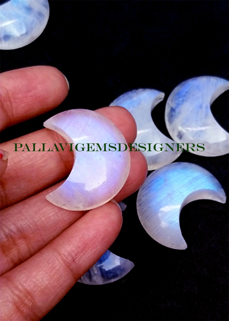 Natural Rainbow Moonstone Crescent Moon Shape Loose Calibrated Half ...
