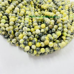 Natural Yellow Serpentine Smooth Round Beads Gemstone 15" Strand 6mm ...