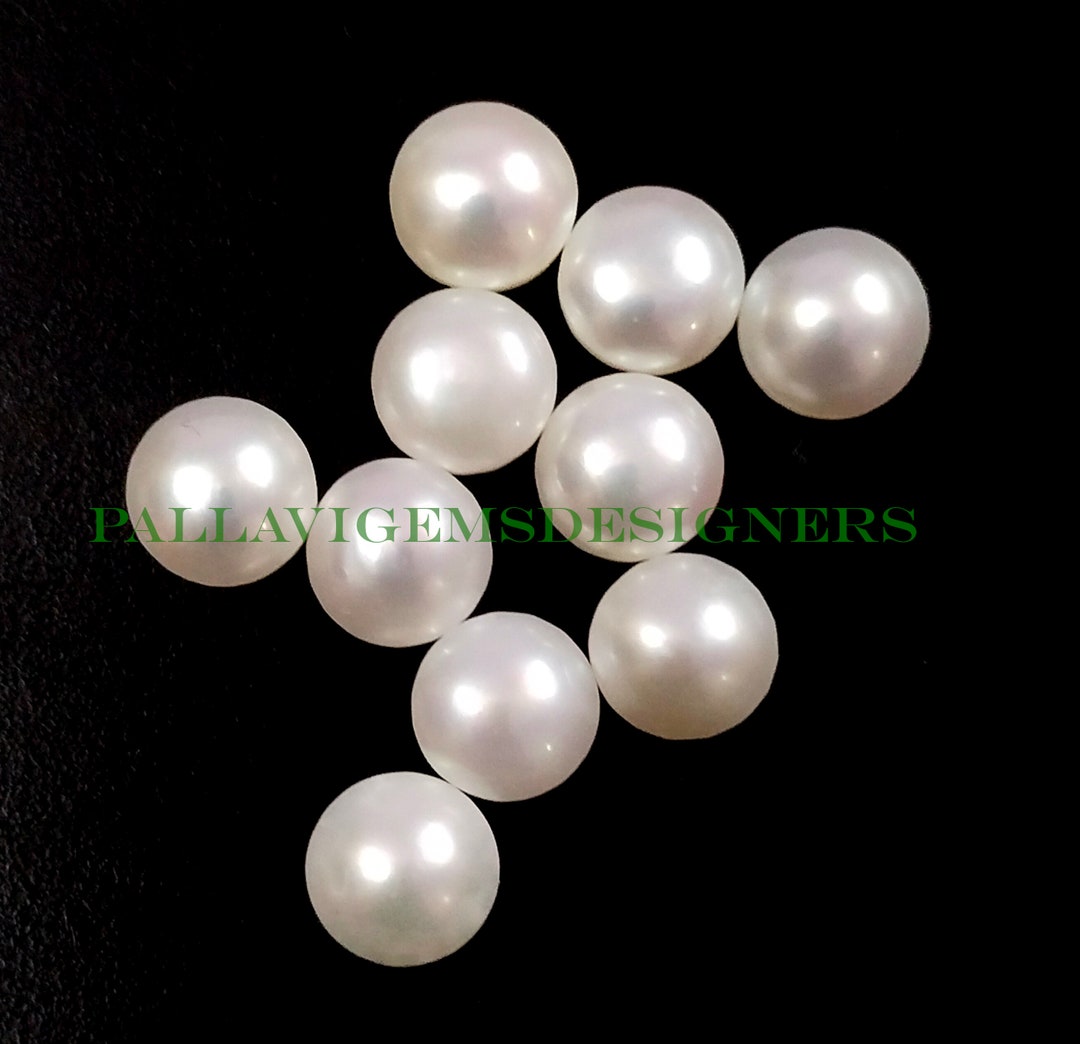 AAA Natural Fresh Water Pearl Round Flat Back Calibrated Loose Jewelry ...