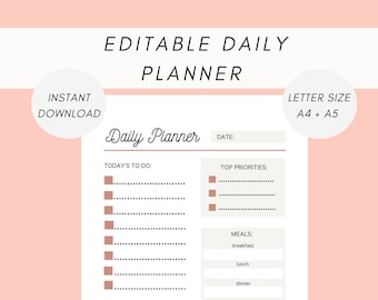 Printable/ Editable Organised Daily Planner to Do List Productivity Day ...