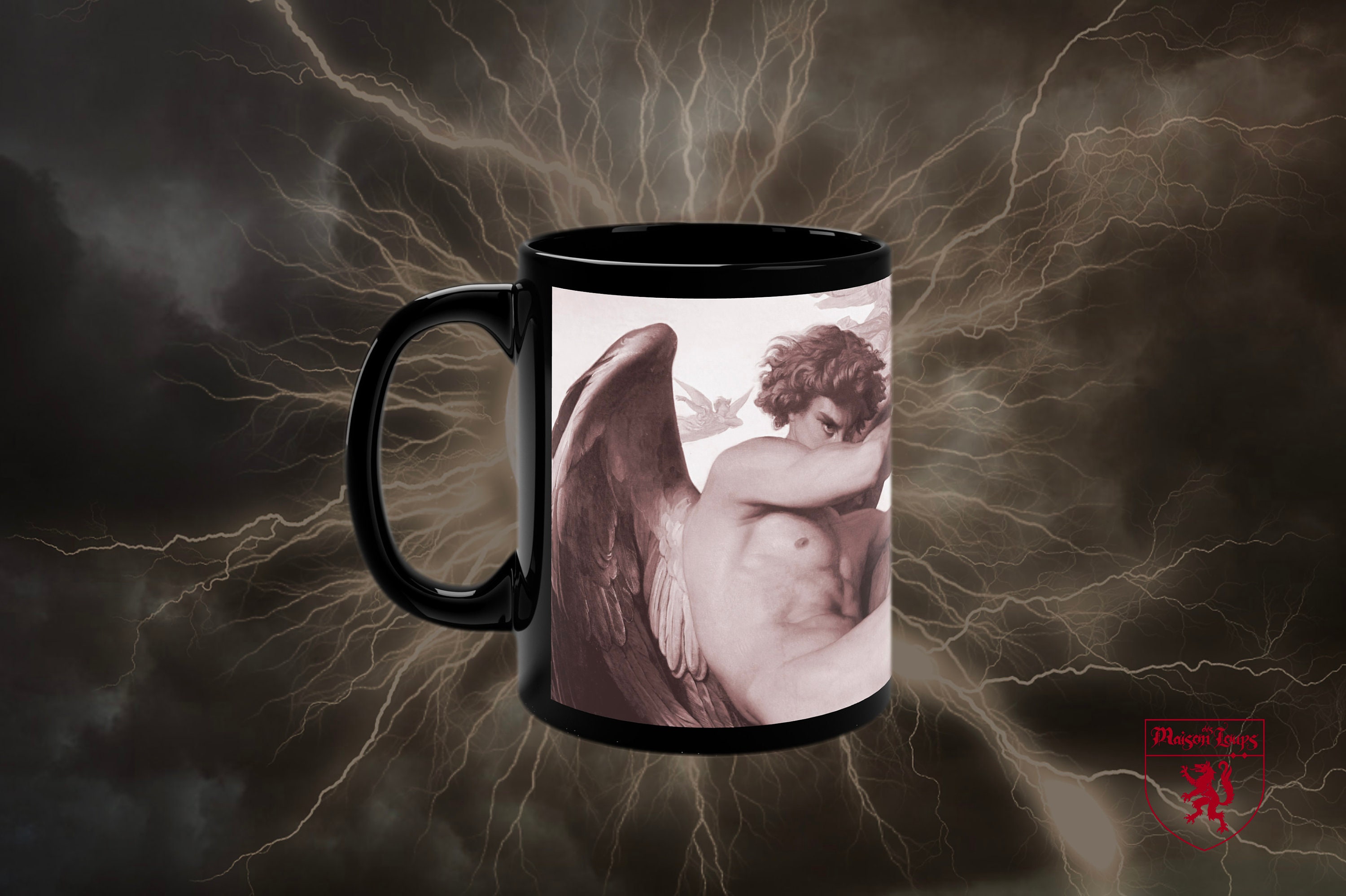 The Fallen Angel by Alexandre Cabanel 1847 sepia, Black Mug Europe - Etsy