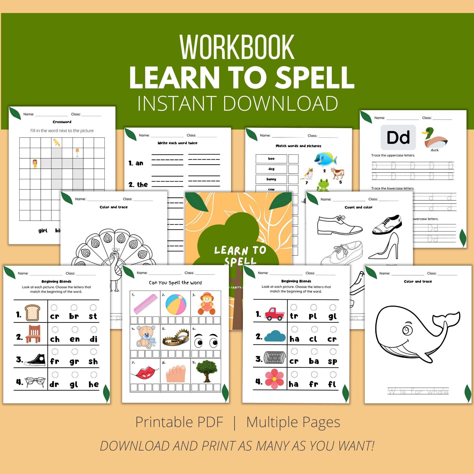 Learn to Spell Workbook, Kindergarten Worksheets, Spelling Workbook ...