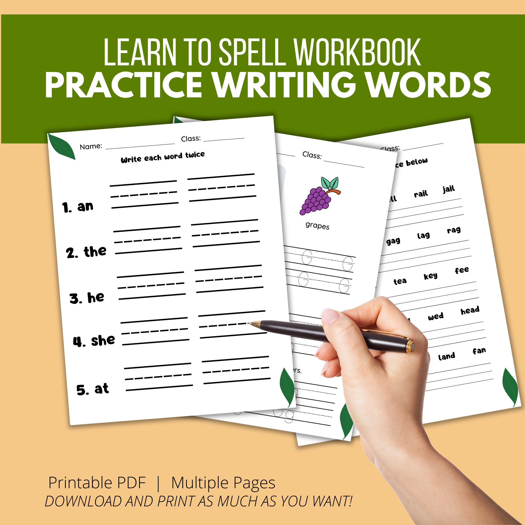 Learn to Spell Workbook, Kindergarten Worksheets, Spelling Workbook, Homeschool Worksheets ...