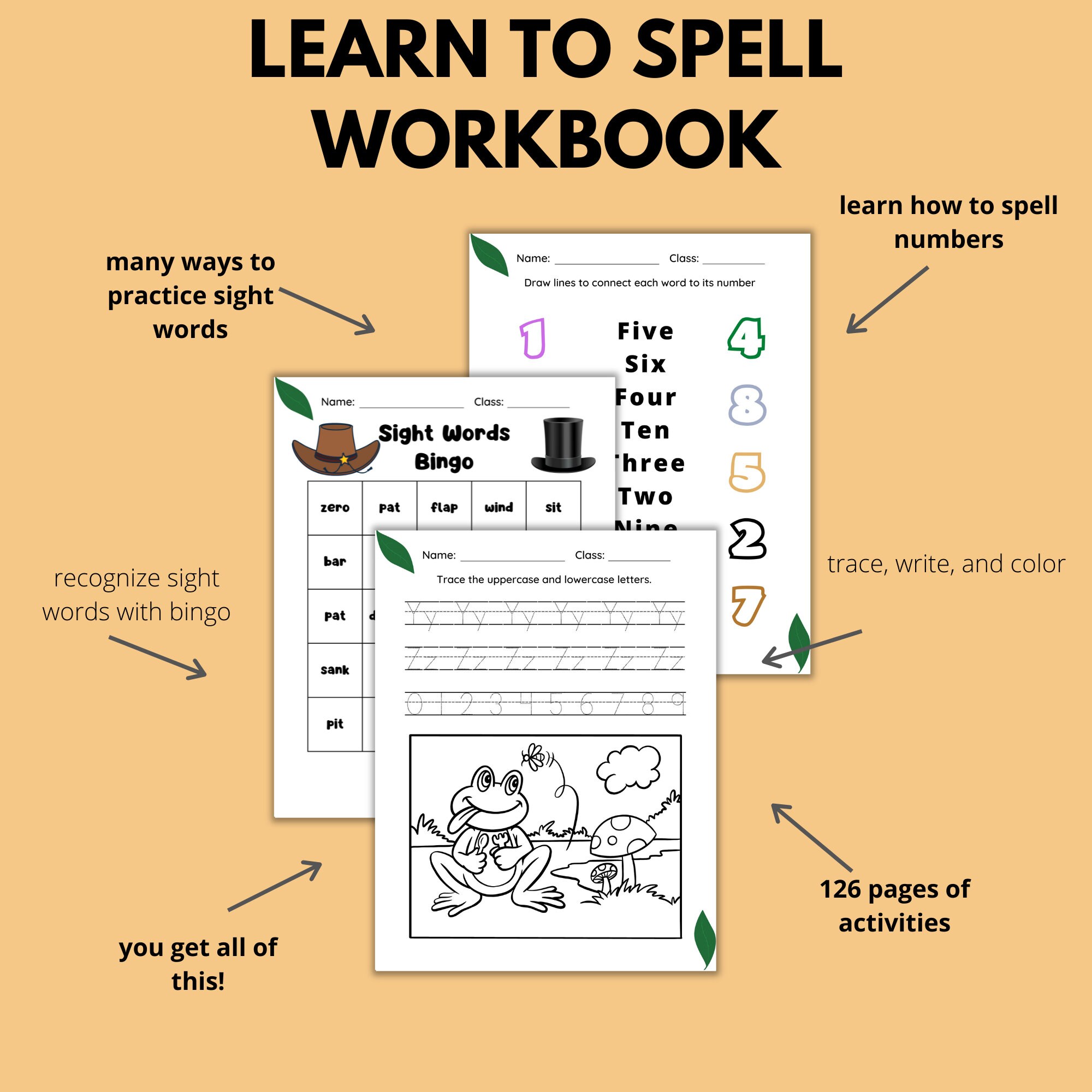 Learn to Spell Workbook, Kindergarten Worksheets, Spelling Workbook ...