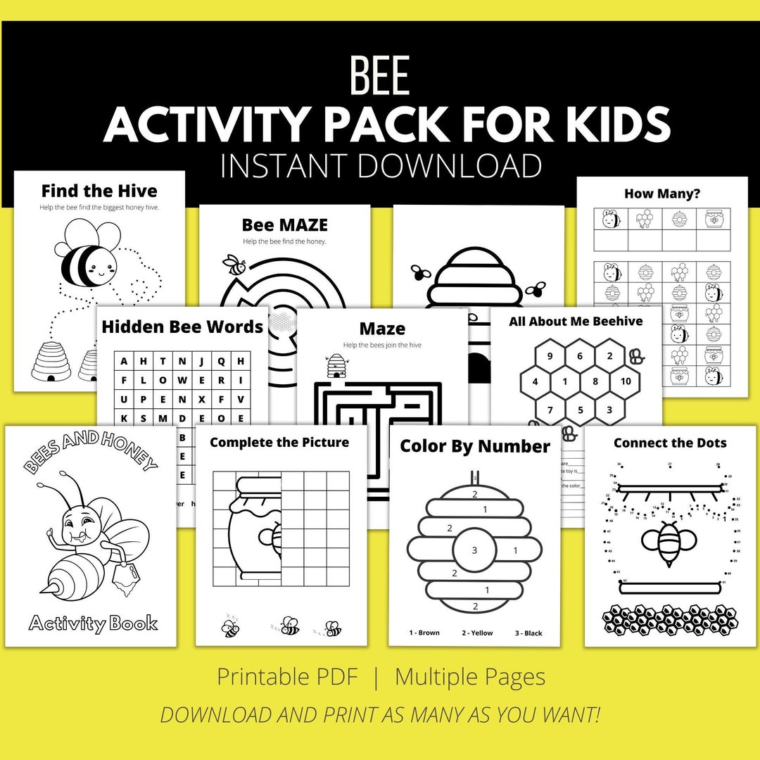 Bee Activity Pack, Kids Printable Worksheets, Coloring Pages, Mazes ...
