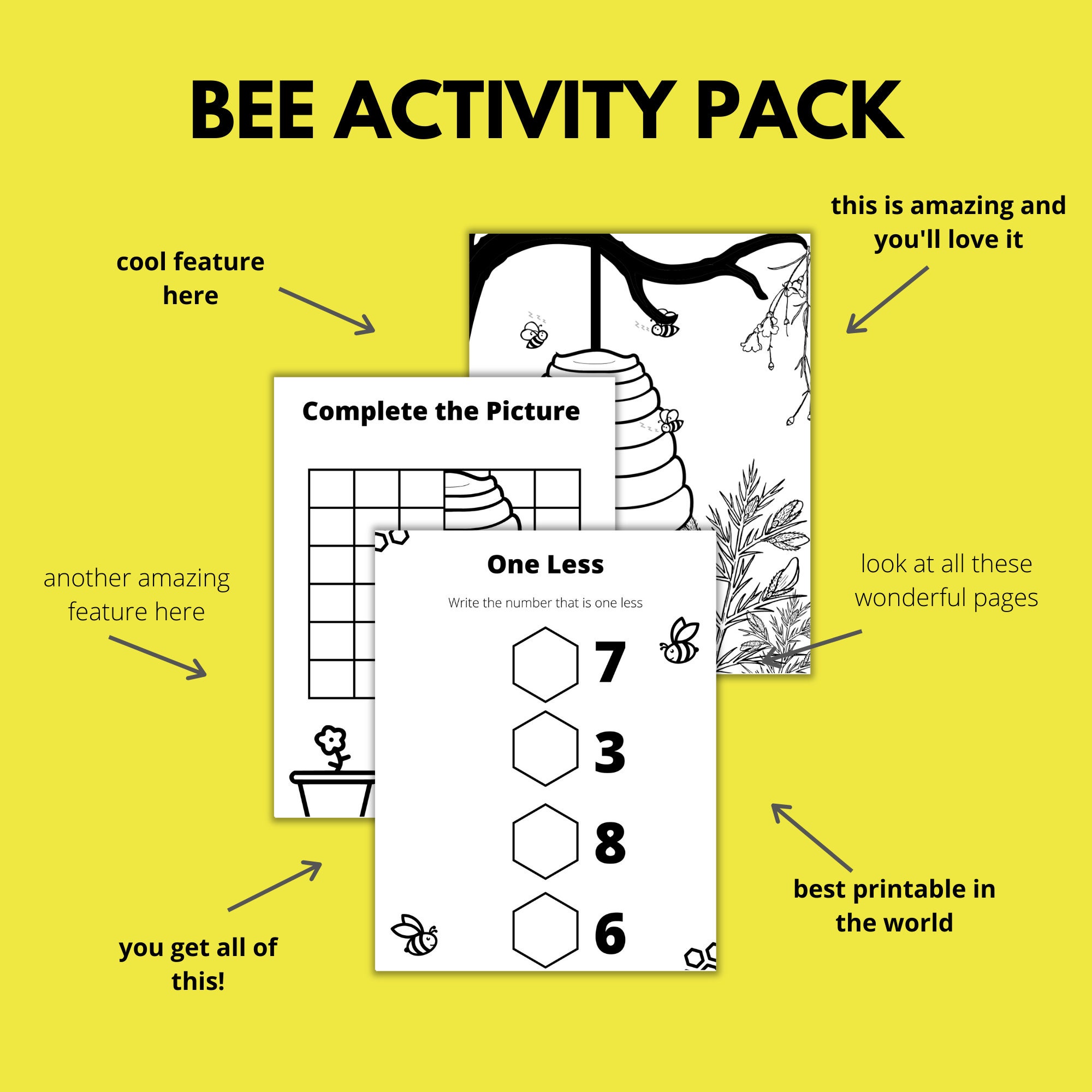 Bee Activity Pack, Kids Printable Worksheets, Coloring Pages, Mazes ...