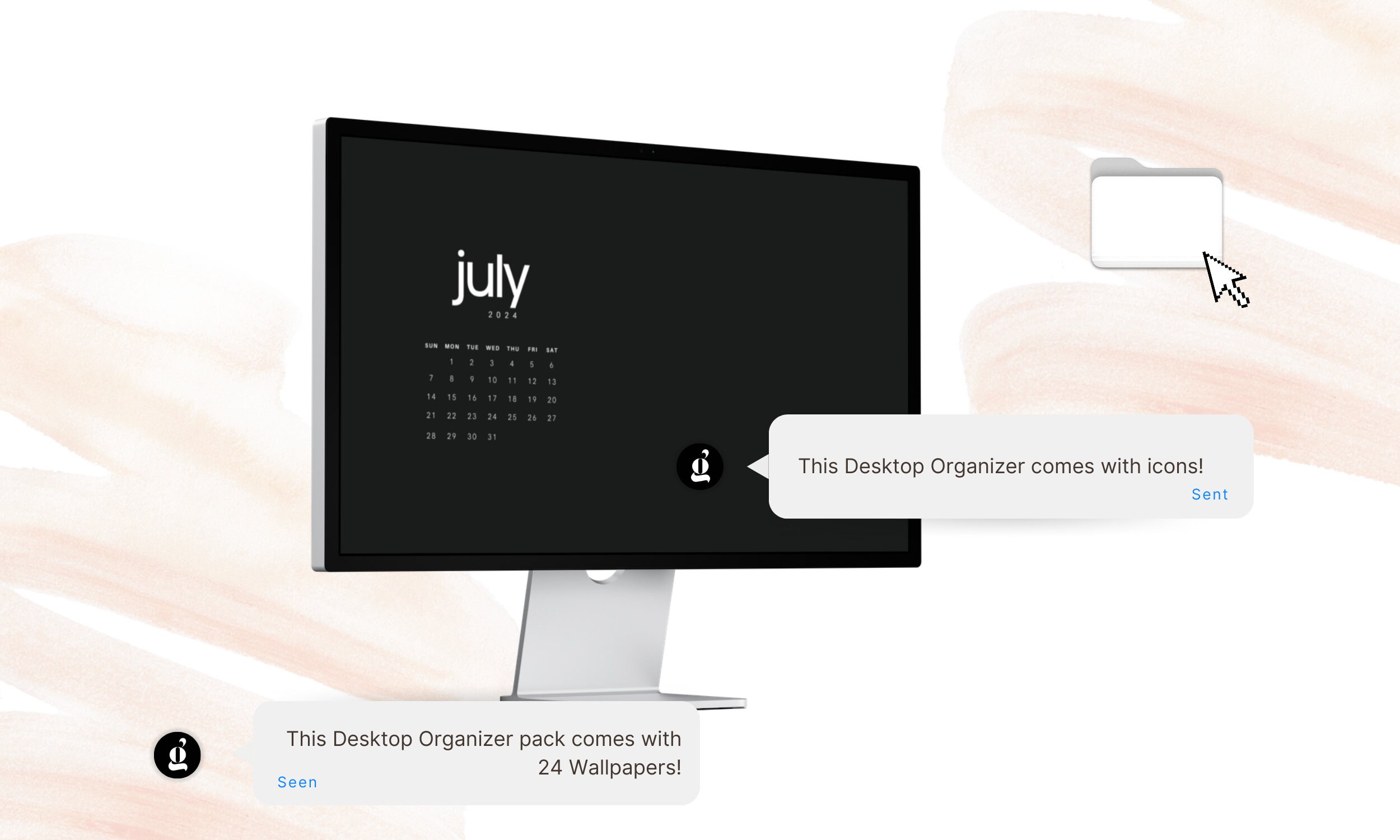 Desktop Organizer Wallpaper, With Calendar + 3 Folder Icons, Laptop ...