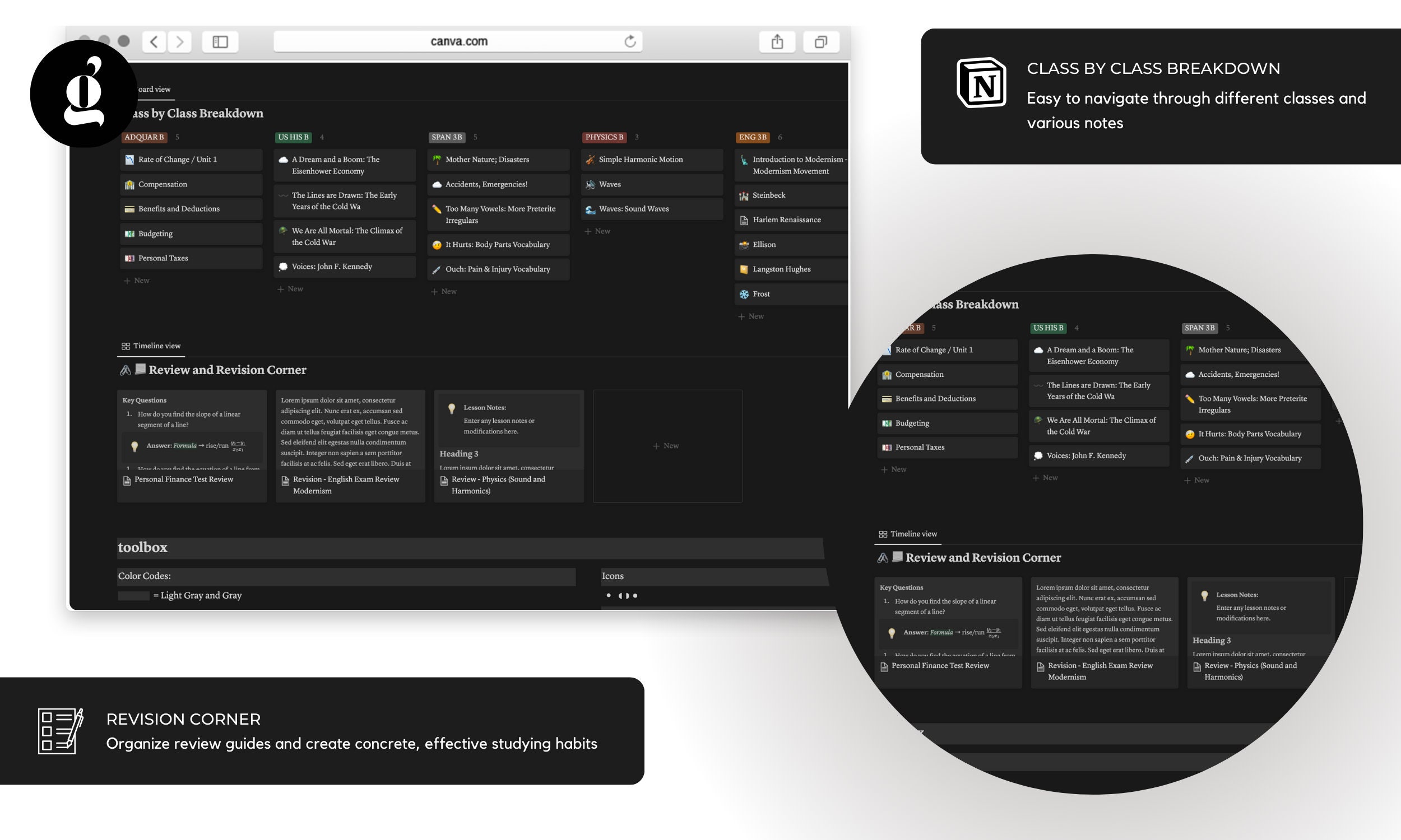 Student Notion Template, Notion Template for College Students, Notion ...