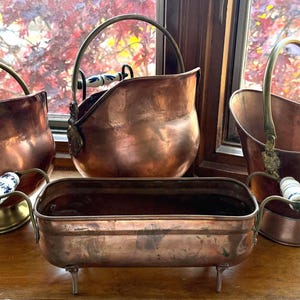Set of 4 Vintage Copper & Brass Coal Scuttles / Planters / Baskets With ...