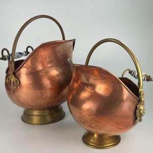Set of 4 Vintage Copper & Brass Coal Scuttles / Planters / Baskets With ...