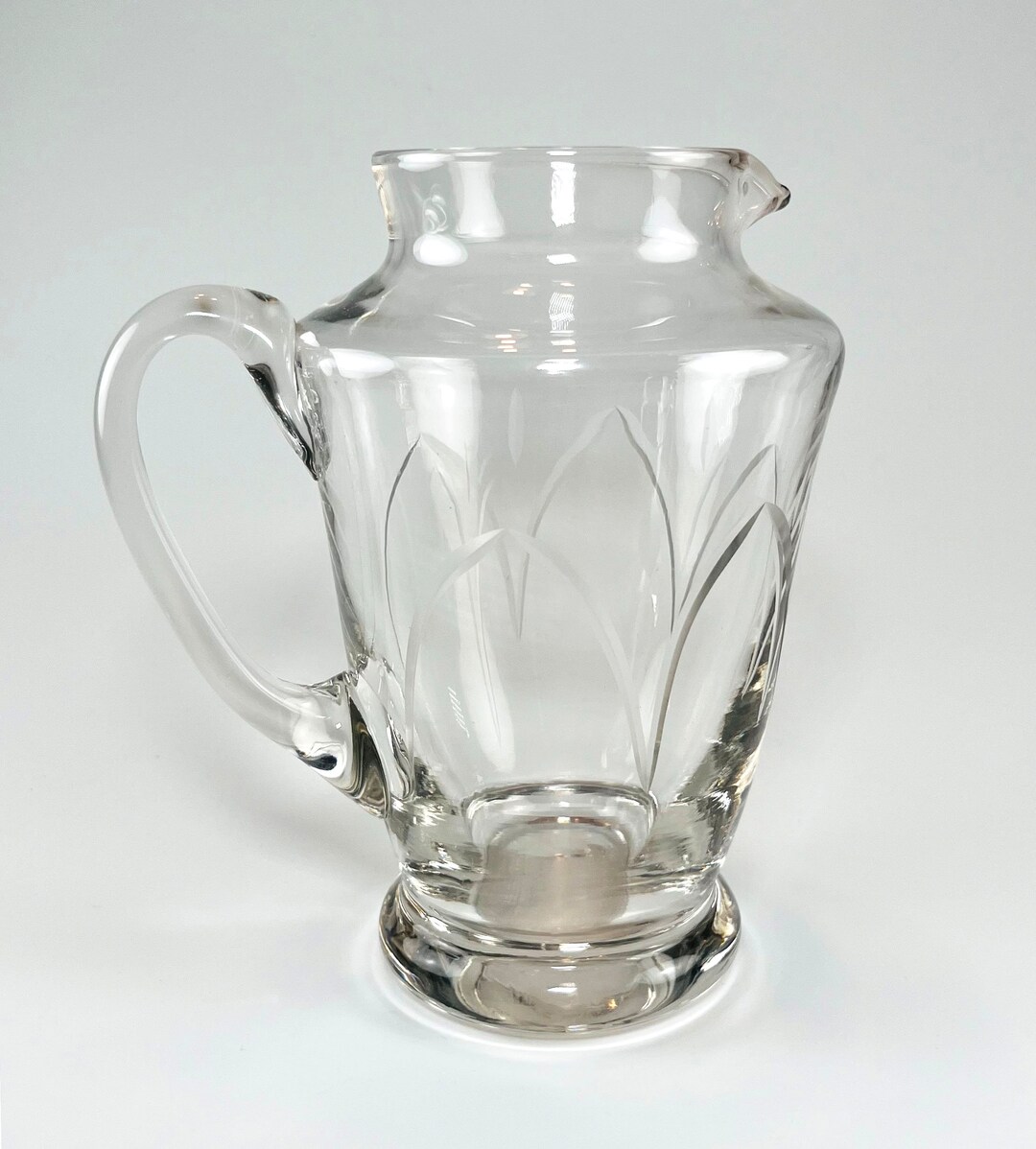 Vintage Etched Glass Pitcher With Handle - Etsy