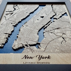 New York Map Wall Art | 3D Multi Layered | Laser Engraved Wood Acrylic ...