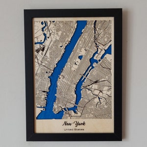 New York Map Wall Art | 3D Multi Layered | Laser Engraved Wood Acrylic ...