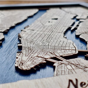 New York Map Wall Art | 3D Multi Layered | Laser Engraved Wood Acrylic ...