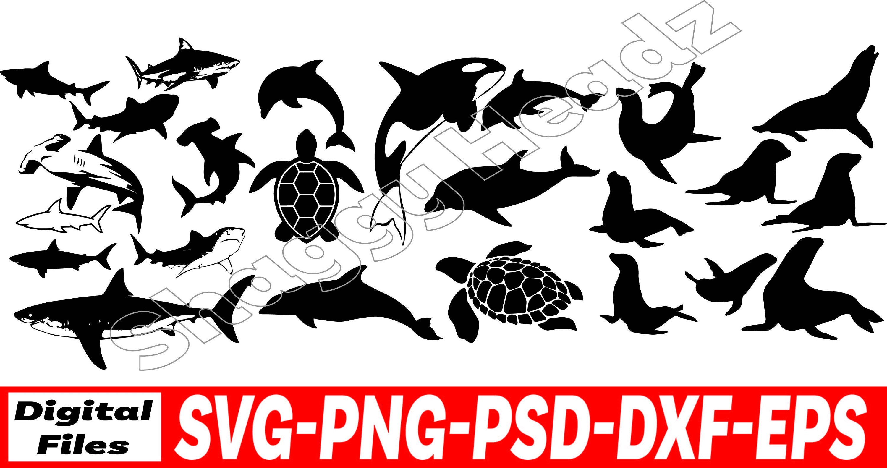 Sea Animals Bundle Svg-png-dxf-eps-psd digital Files - Etsy