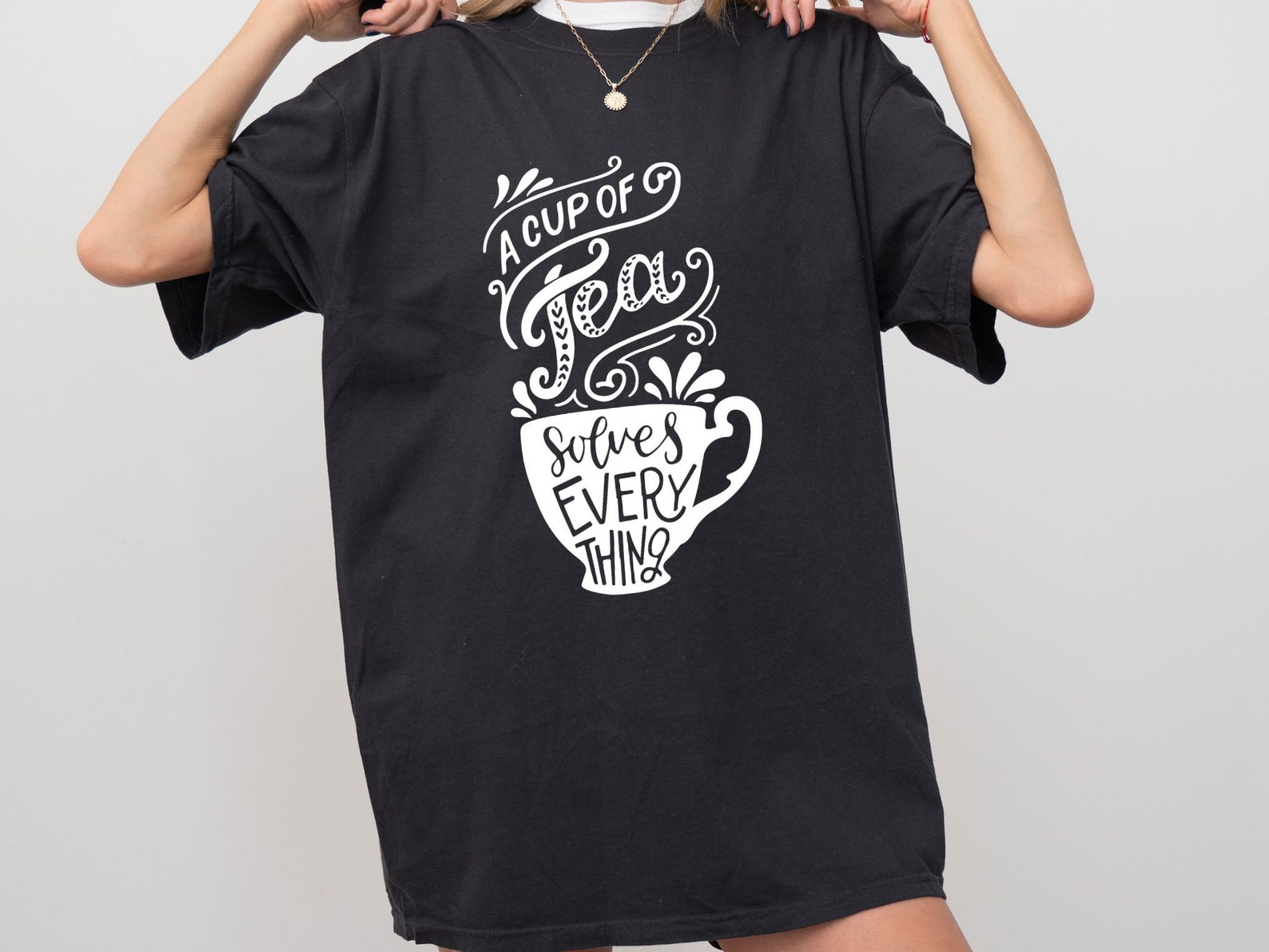 A Cup of Tea Solves Everything Sweatshirt, Tea Party Shirt, Cute Women ...