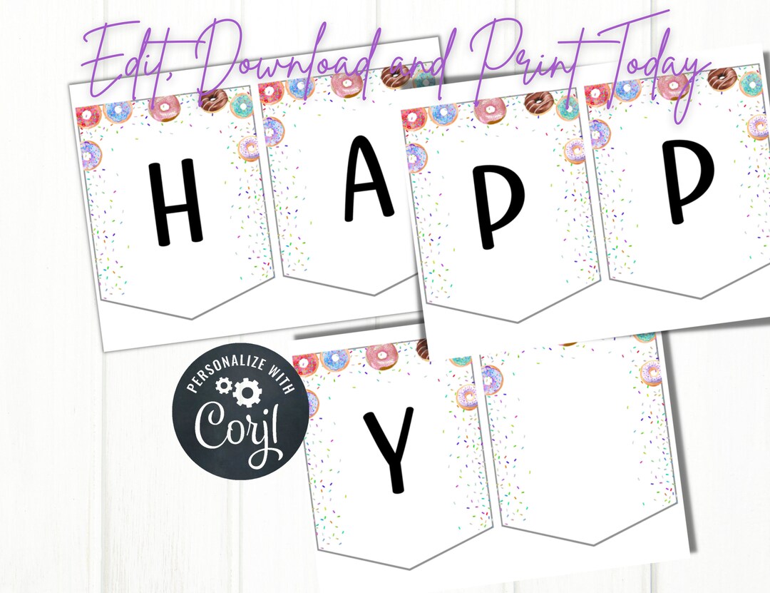 Editable Birthday Banner, Donut Banner, Two Sweet Birthday, Donut Decor ...