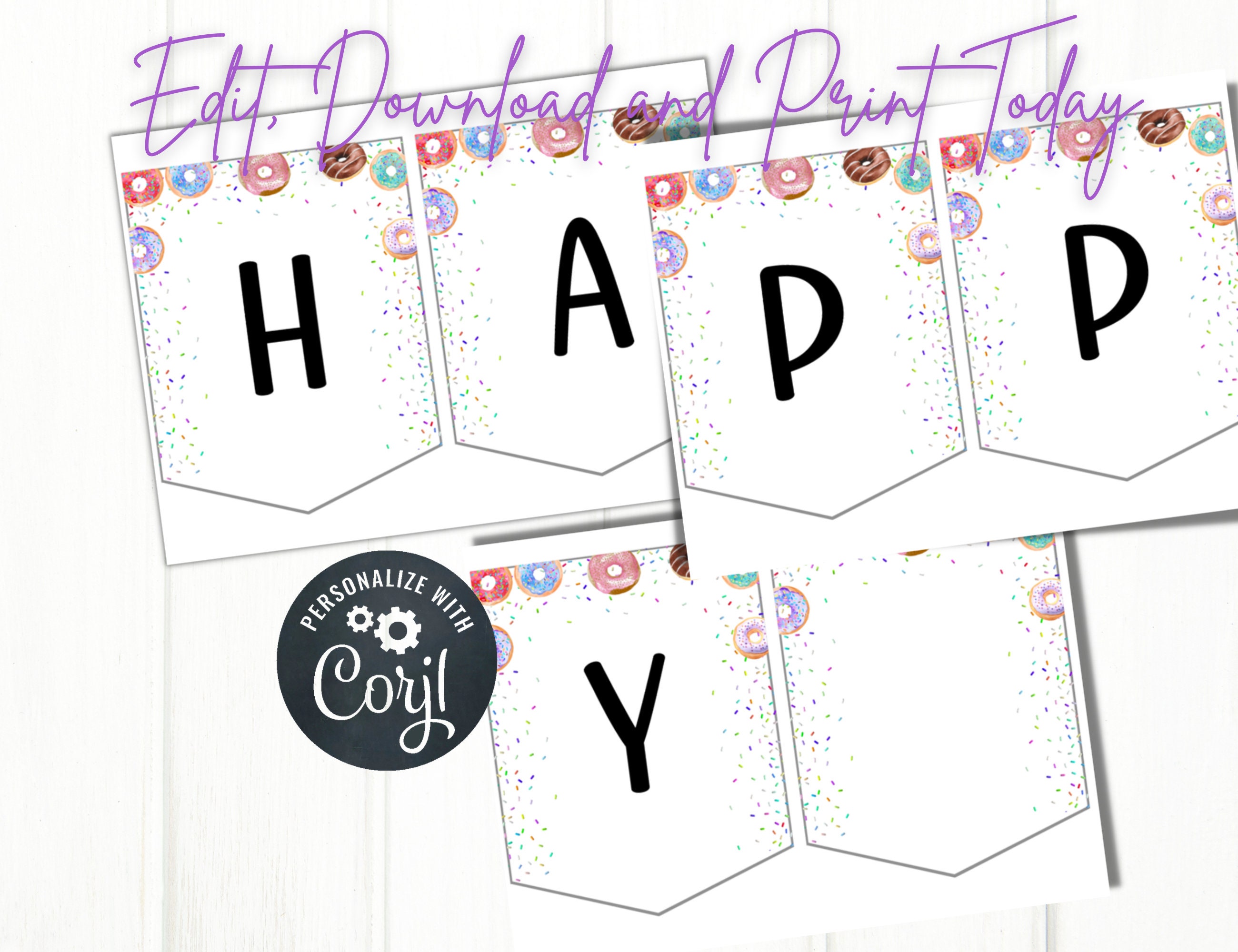 Editable Birthday Banner, Donut Banner, Two Sweet Birthday, Donut Decor ...