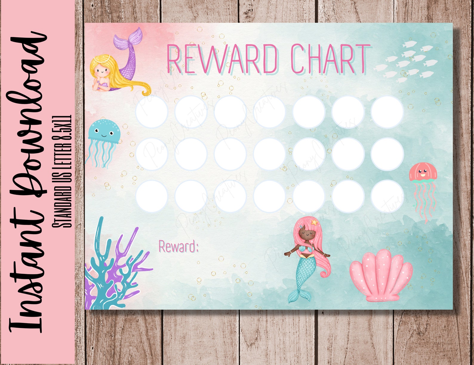 Mermaid Reward Chart Reward Chart Kids Potty Chart Under the Sea ...