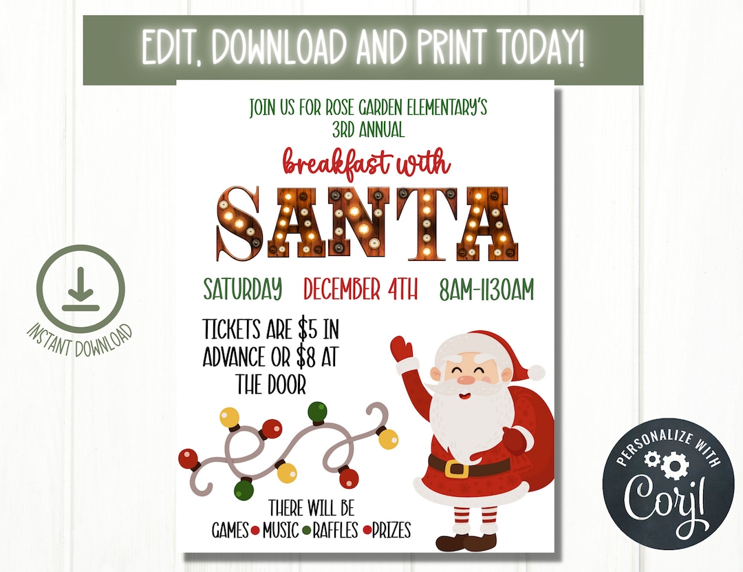 EDITABLE Breakfast With Santa Flyer, Pancakes With Santa Flyer ...