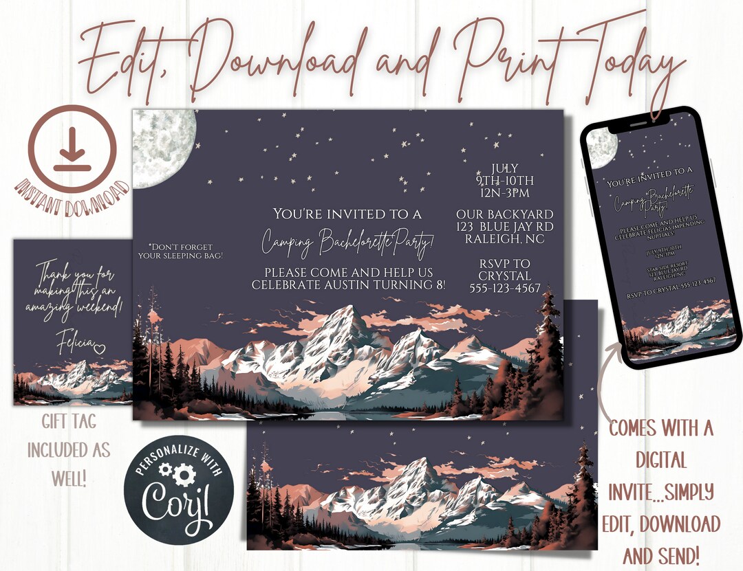 Camping Bachelorette Invitation, Camping Birthday, Sleepover Birthday ...