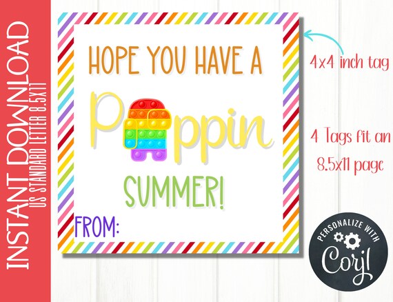 EDITABLE Have a Poppin Summer Tag End of Year Tag Last Day | Etsy