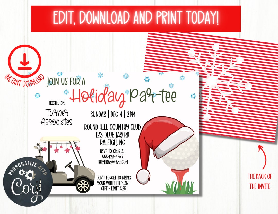 Editable Christmas Golf Course Party, Christmas Golf Party, Christmas ...