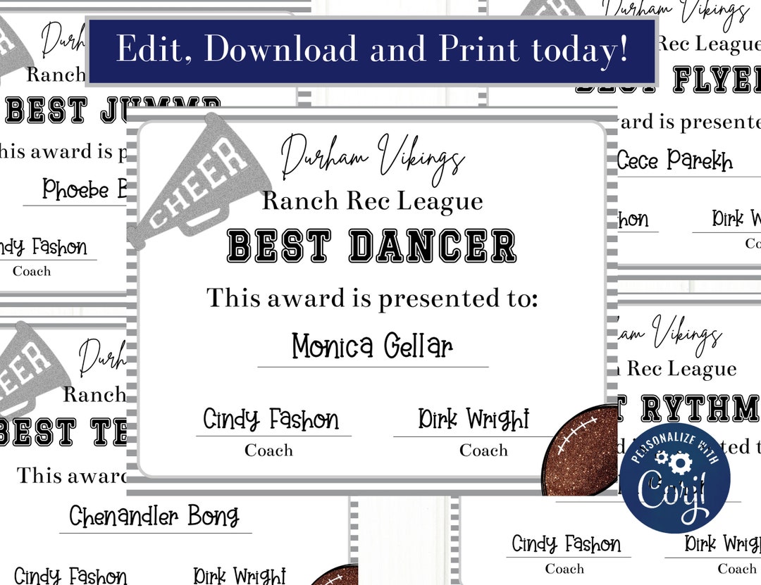 Editable Cheer Awards Certificates, Cheer End of Season Awards - Etsy