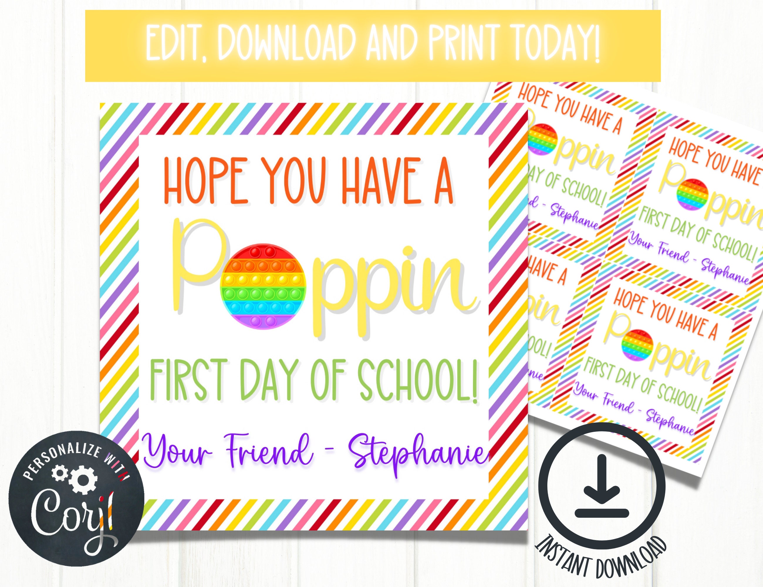 Editable Hope You Have a Poppin First Day of School Tag, First Day ...