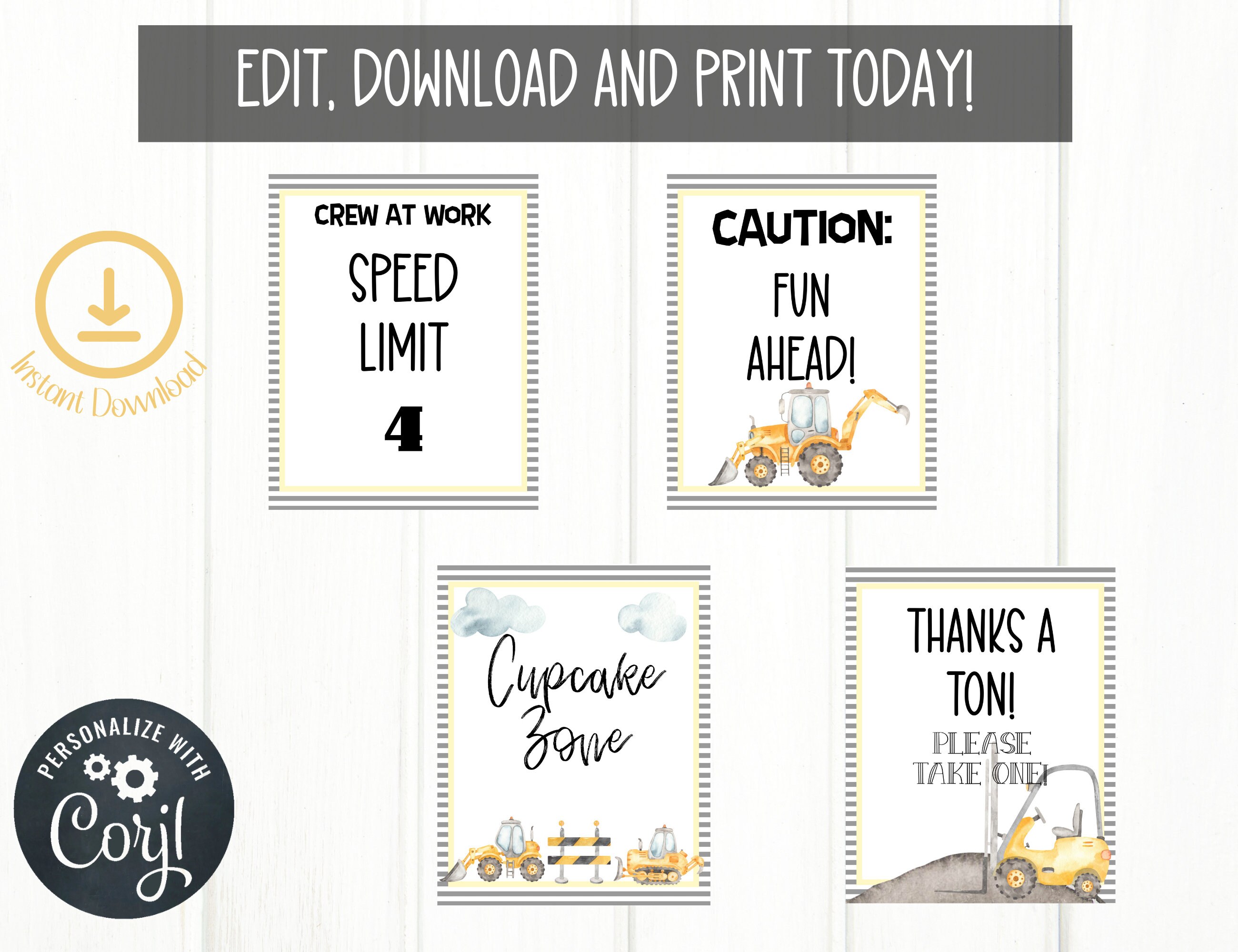 Editable Construction Theme Signs, Construction Party Signs, Birthday ...