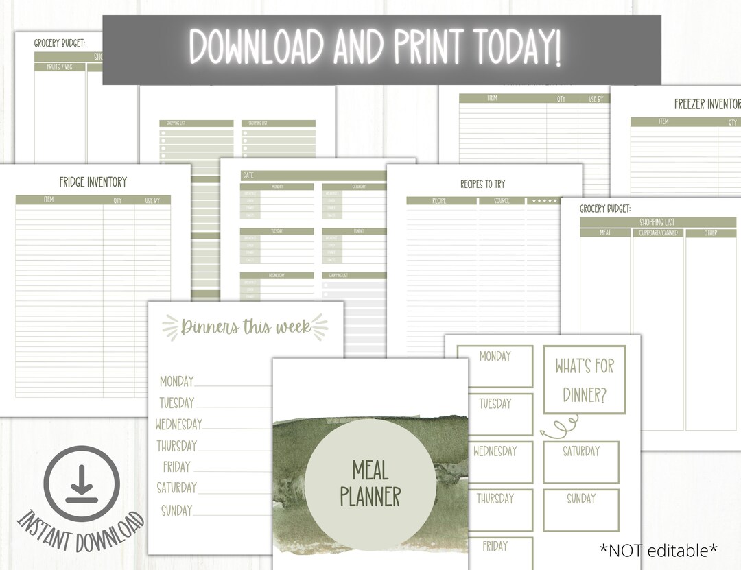 Weekly Meal Planner Printable, Meal Planner Template, Grocery List ...
