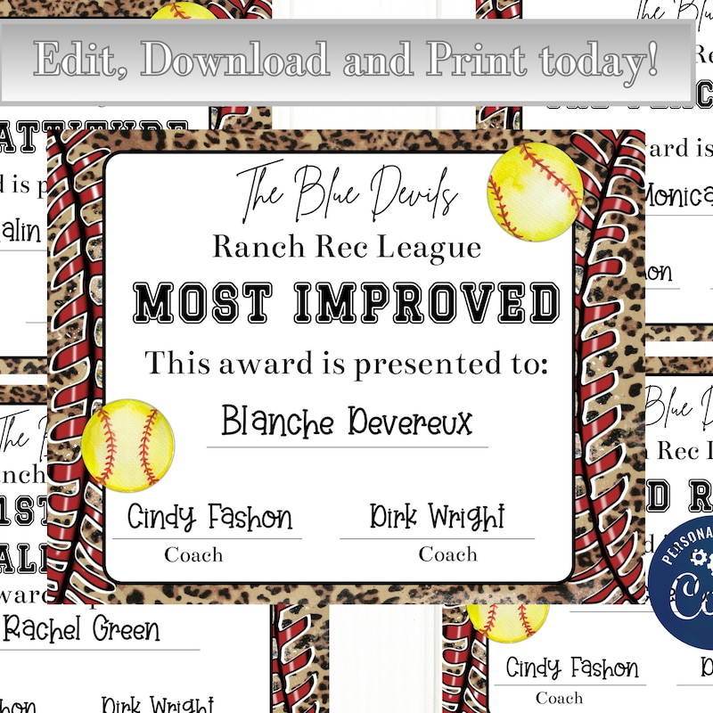 Softball Award Template - Etsy