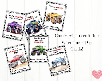Monster Truck Printable Valentine Cards – Kids Valentine’s Day Cards ...