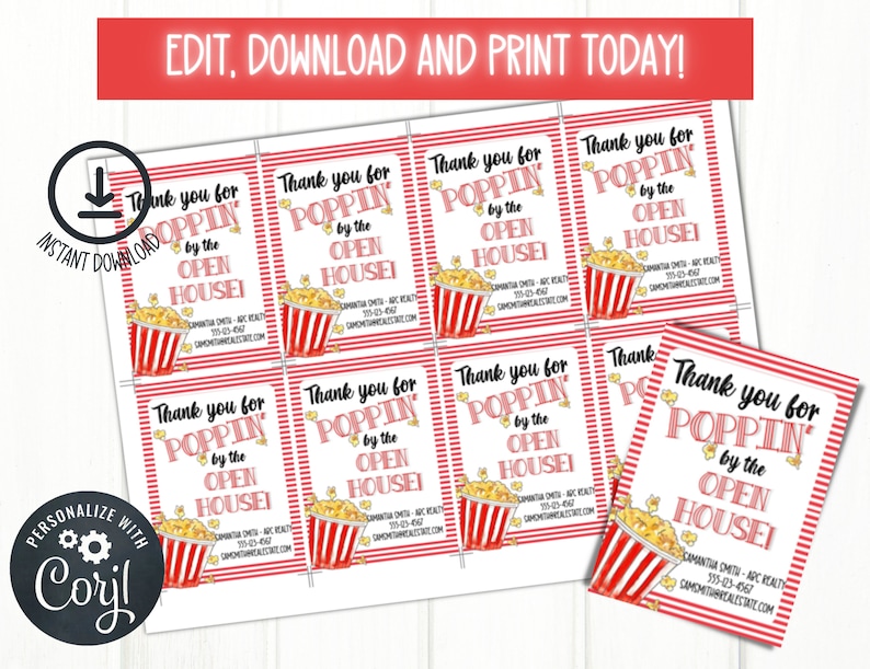 Editable Realtor Thanks for Popping by Referral Card, Thanks for Poppin ...