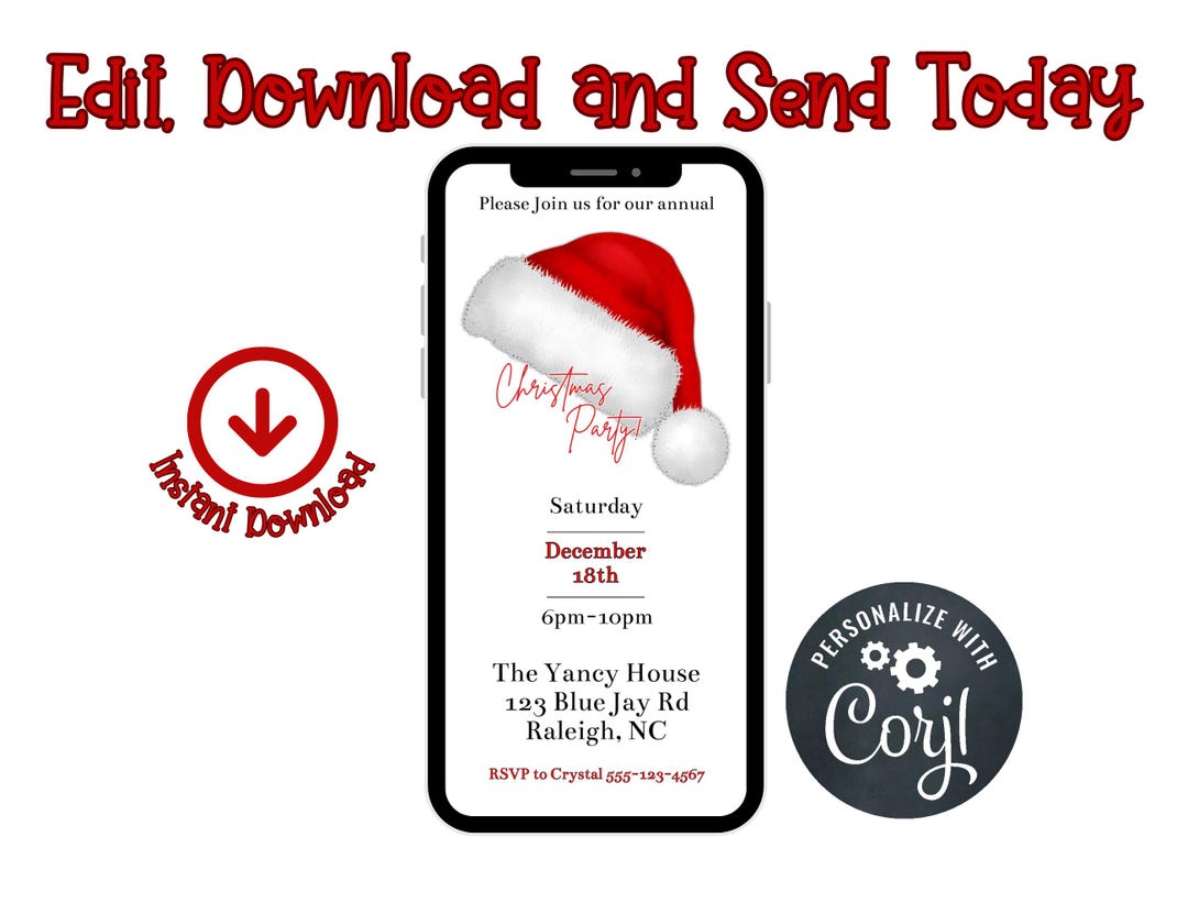 Editable Christmas Party Digital Invitation 2 - Etsy