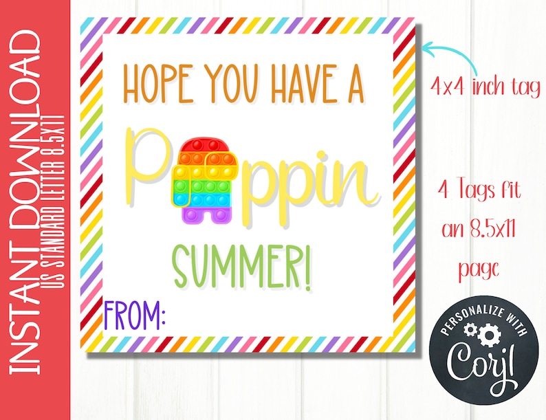 EDITABLE Have a Poppin Summer Tag End of Year Tag Last Day - Etsy