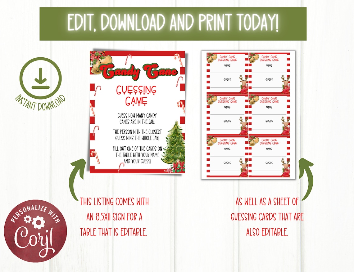 Editable Candy Cane Guessing Game, Candy Cane Guessing Game for Winter ...