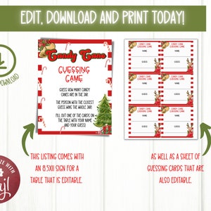 Editable Candy Cane Guessing Game, Candy Cane Guessing Game for Winter ...