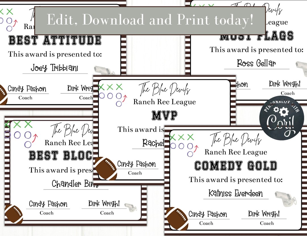Editable Football Award Certificates, Football End of Season Awards - Etsy