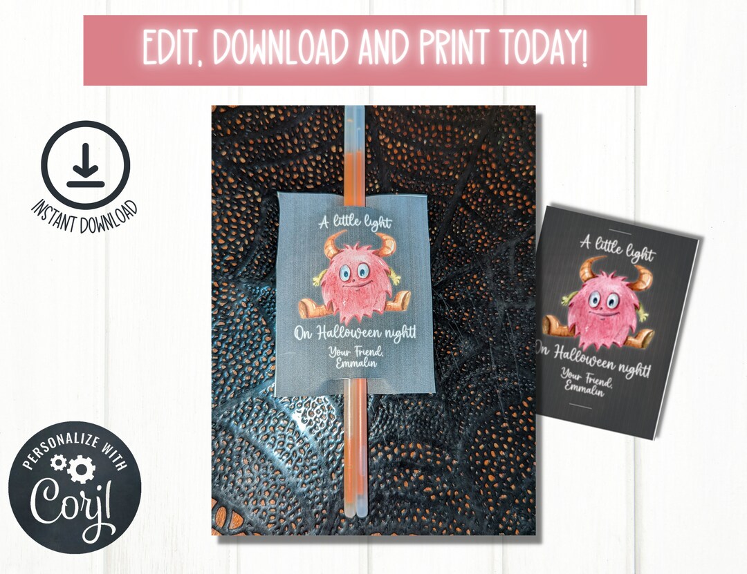 EDITABLE Halloween Glowstick Tags, Glow Stick Holder, A Little Light ...