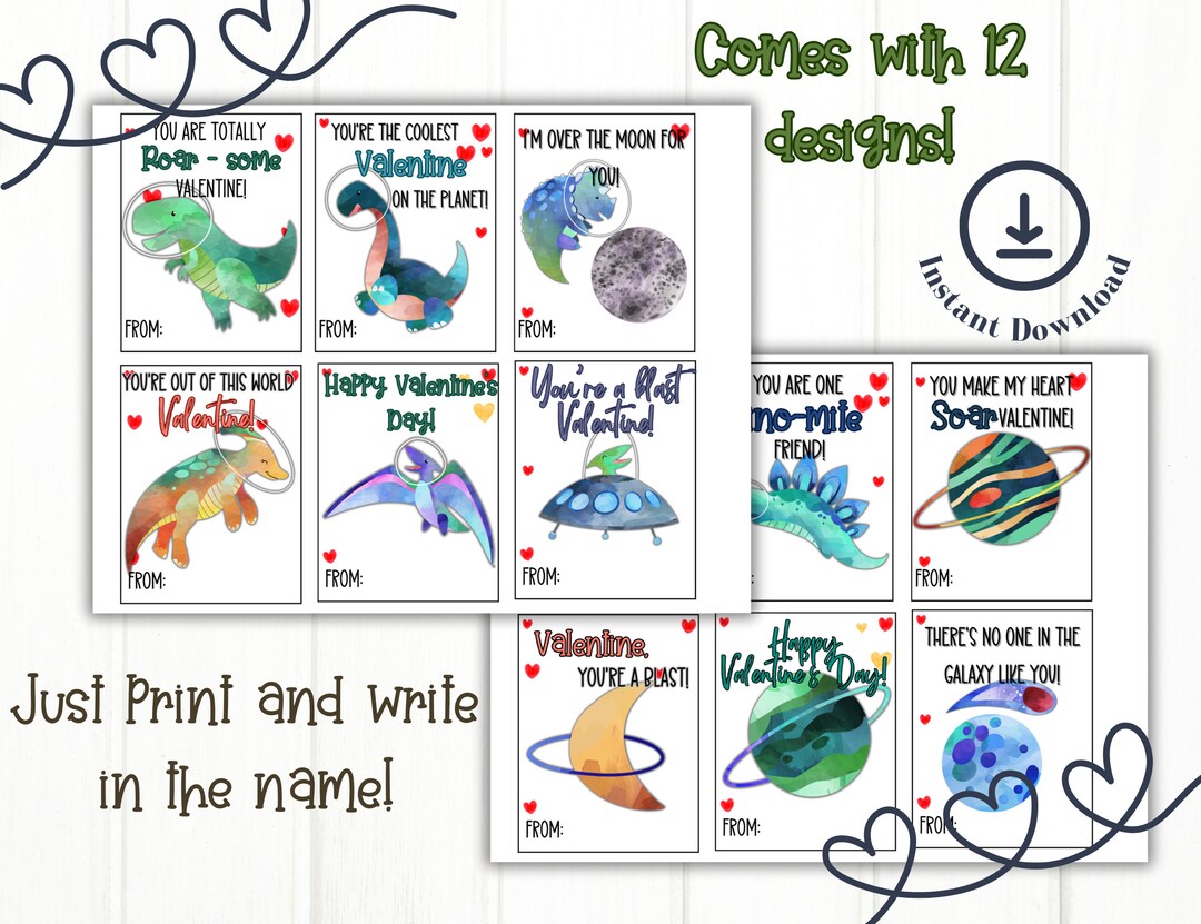 Space Dinosaur Valentine, Space Dino, Fun Valentine - Etsy