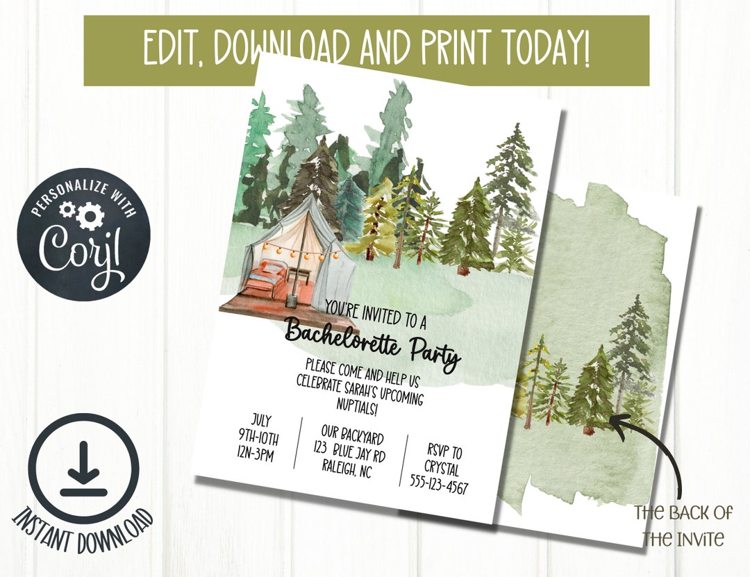 EDITABLE Camping Bachelorette Party Invite, Camping Themed Bachelorette ...