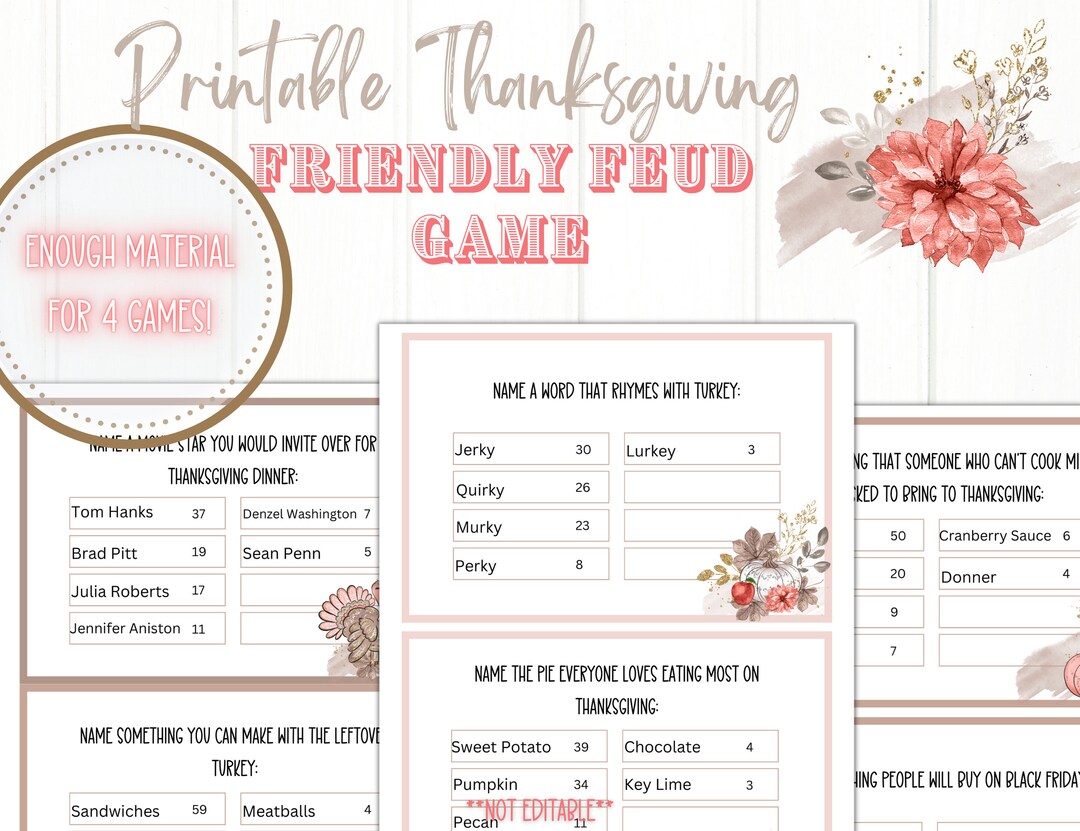 Printable Thanksgiving Friendly Feud Game, Thanksgiving Party Game ...