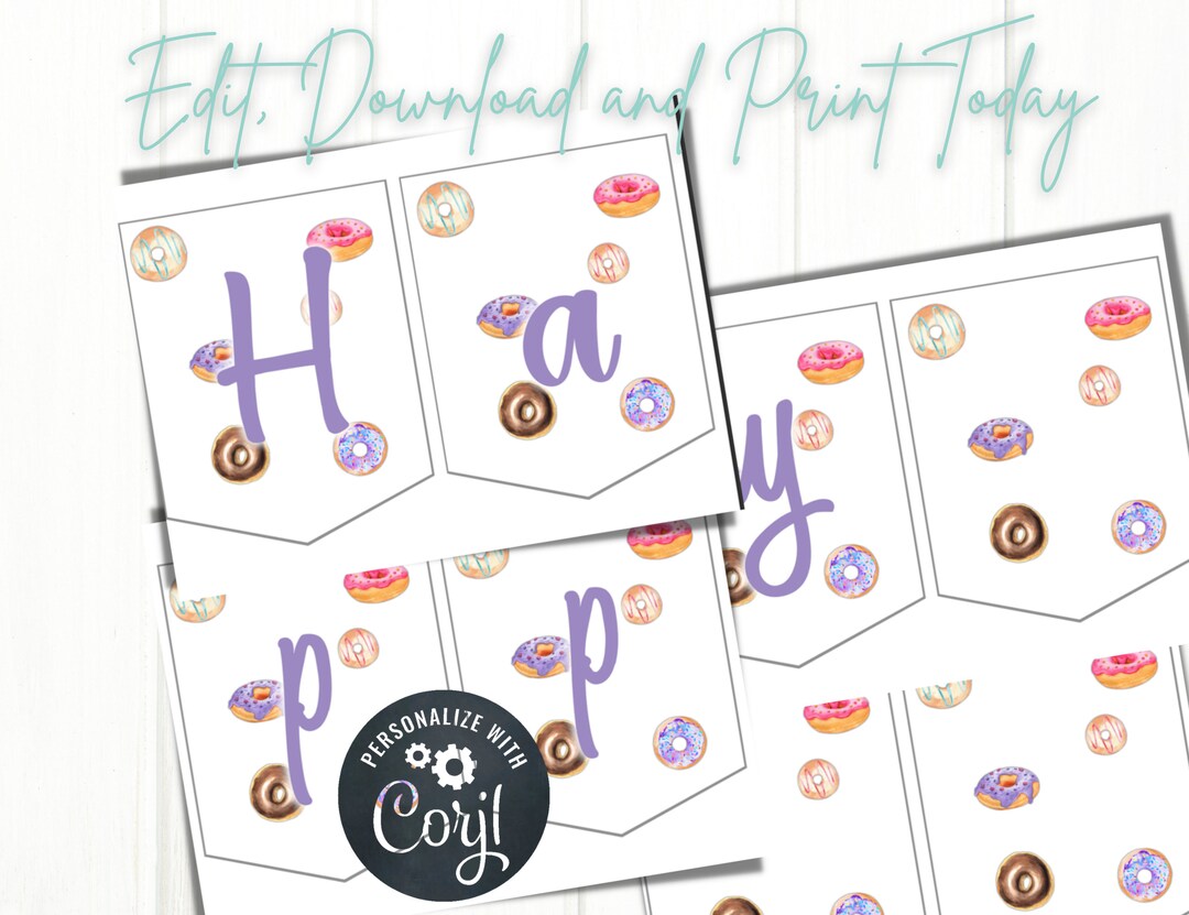 Editable Birthday Banner, Donut Banner, Two Sweet Birthday, Donut Decor ...