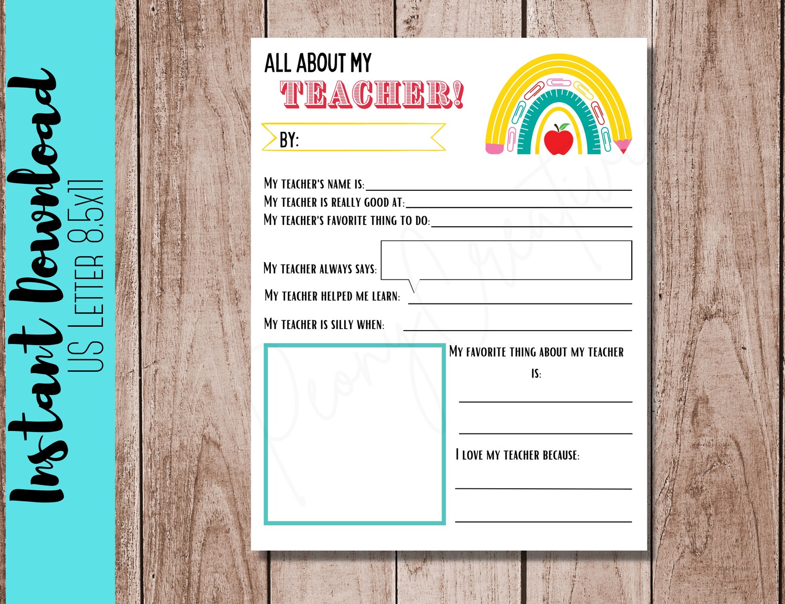 All About My Teacher | Teacher Appreciation Week | End of Year Teacher ...
