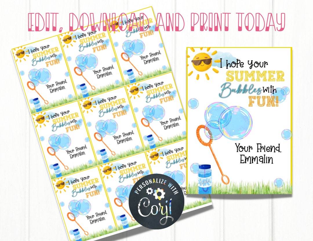 Editable End of Year Tag, Hope Your Summer Bubbles With Fun - Etsy