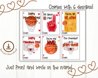Basketball Valentines, Boy Sports Valentine Card Gift, Classroom Party ...