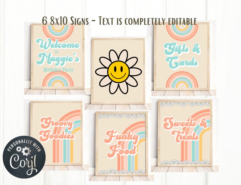 Editable Two Groovy Party Signs, Groovy Birthday Signs, Two Groovy ...